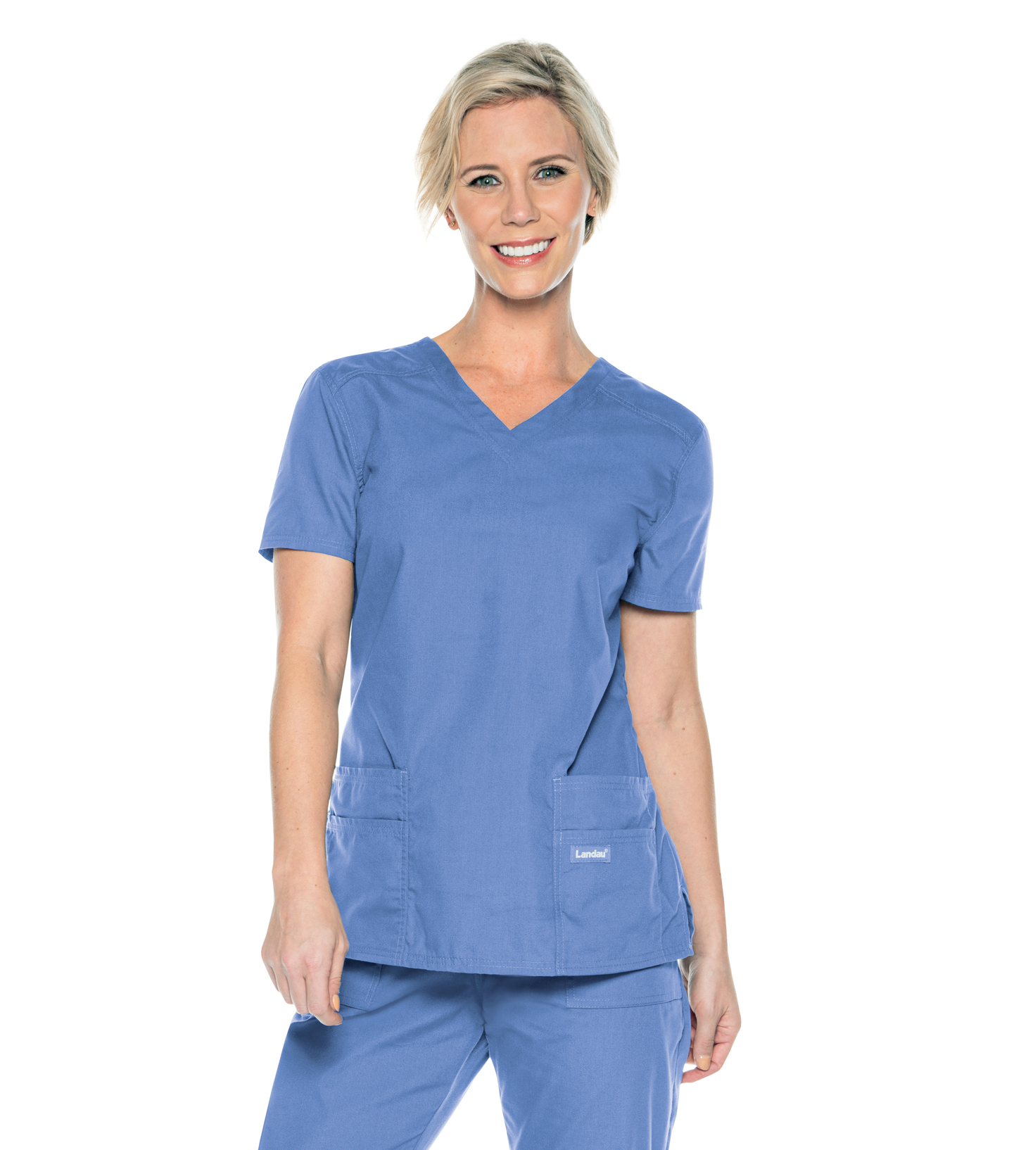 Landau Womens Essentials Modern Fit Multi Pocket V Neck Top 8111